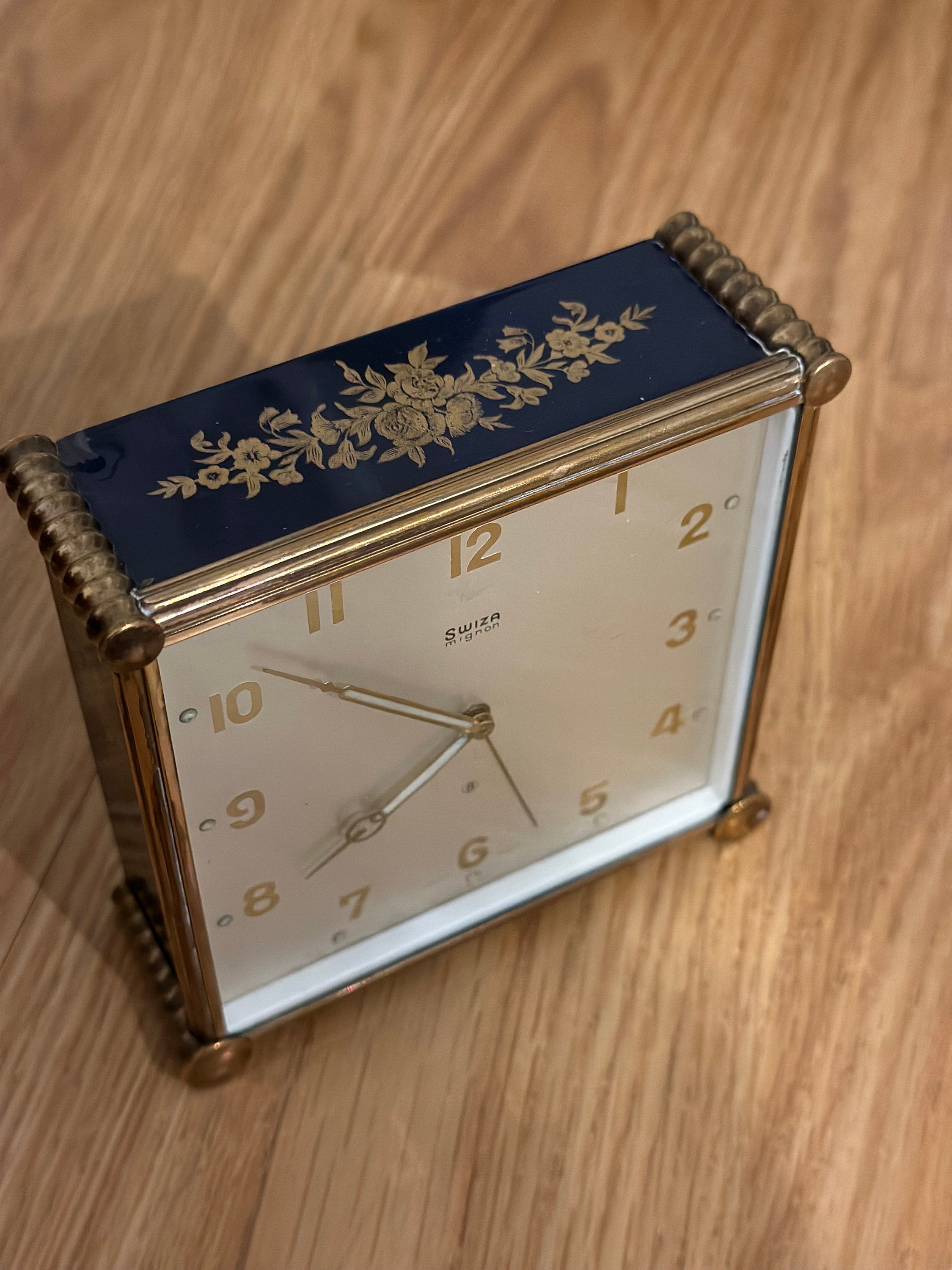 Antique Swiss Swiza Mechanical Alarm Clock 8 Days Art Deco Metal Clock ...