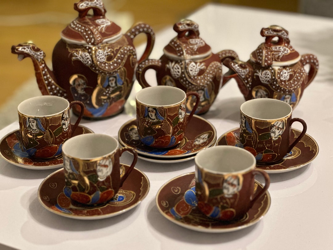 Antique Japan Satsuma Porcelain Tea Set, Geisha Lithophane, Mid-century ...
