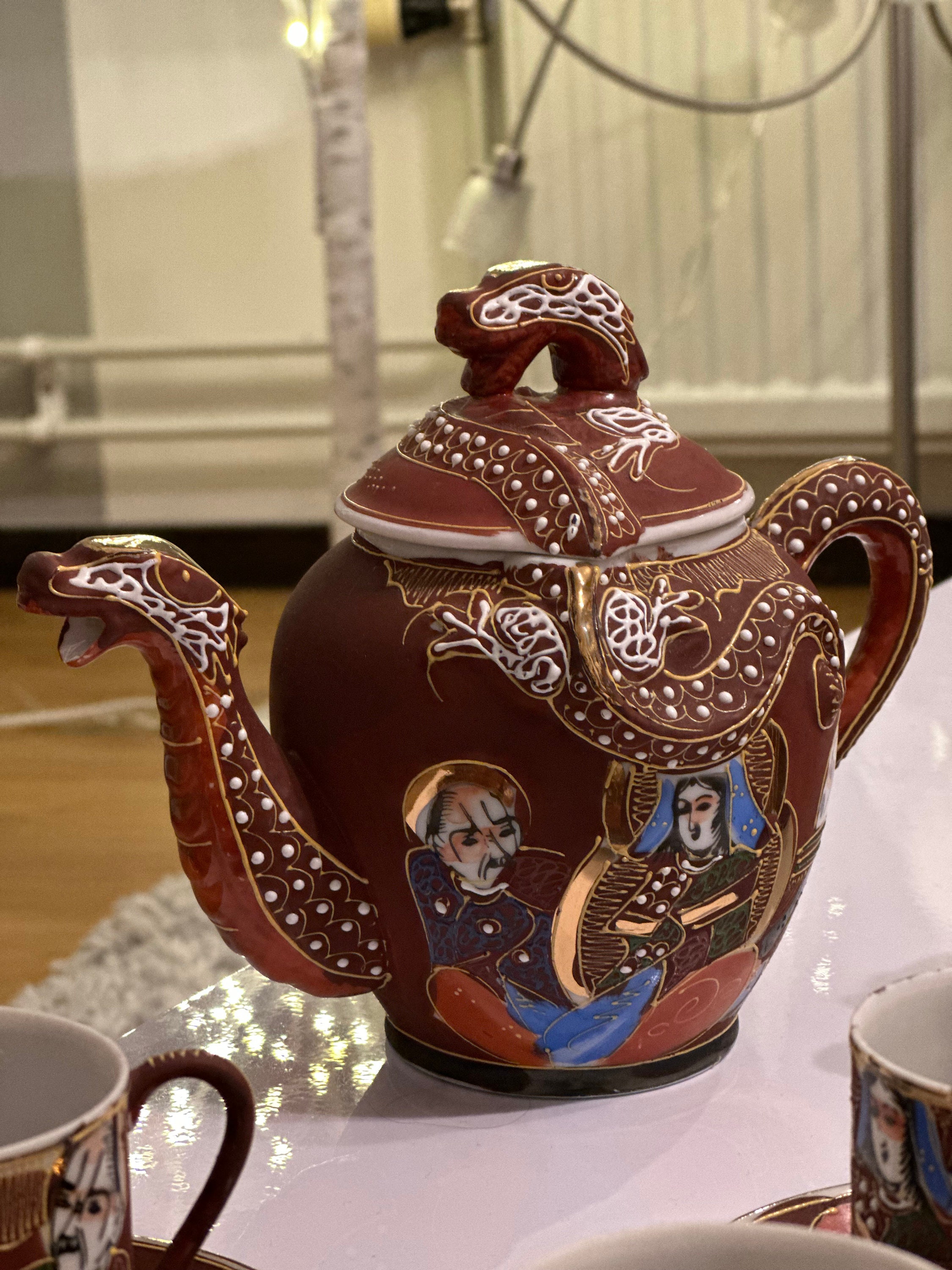 Antique Japan Satsuma Porcelain Tea Set, Geisha Lithophane, Mid-century ...
