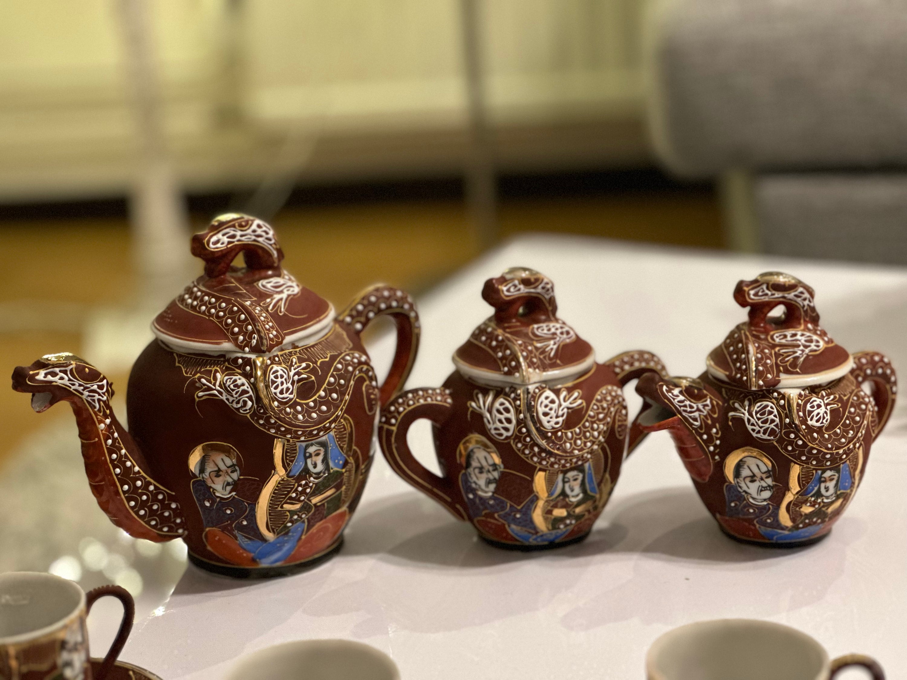 Antique Japan Satsuma Porcelain Tea Set, Geisha Lithophane, Mid-century ...