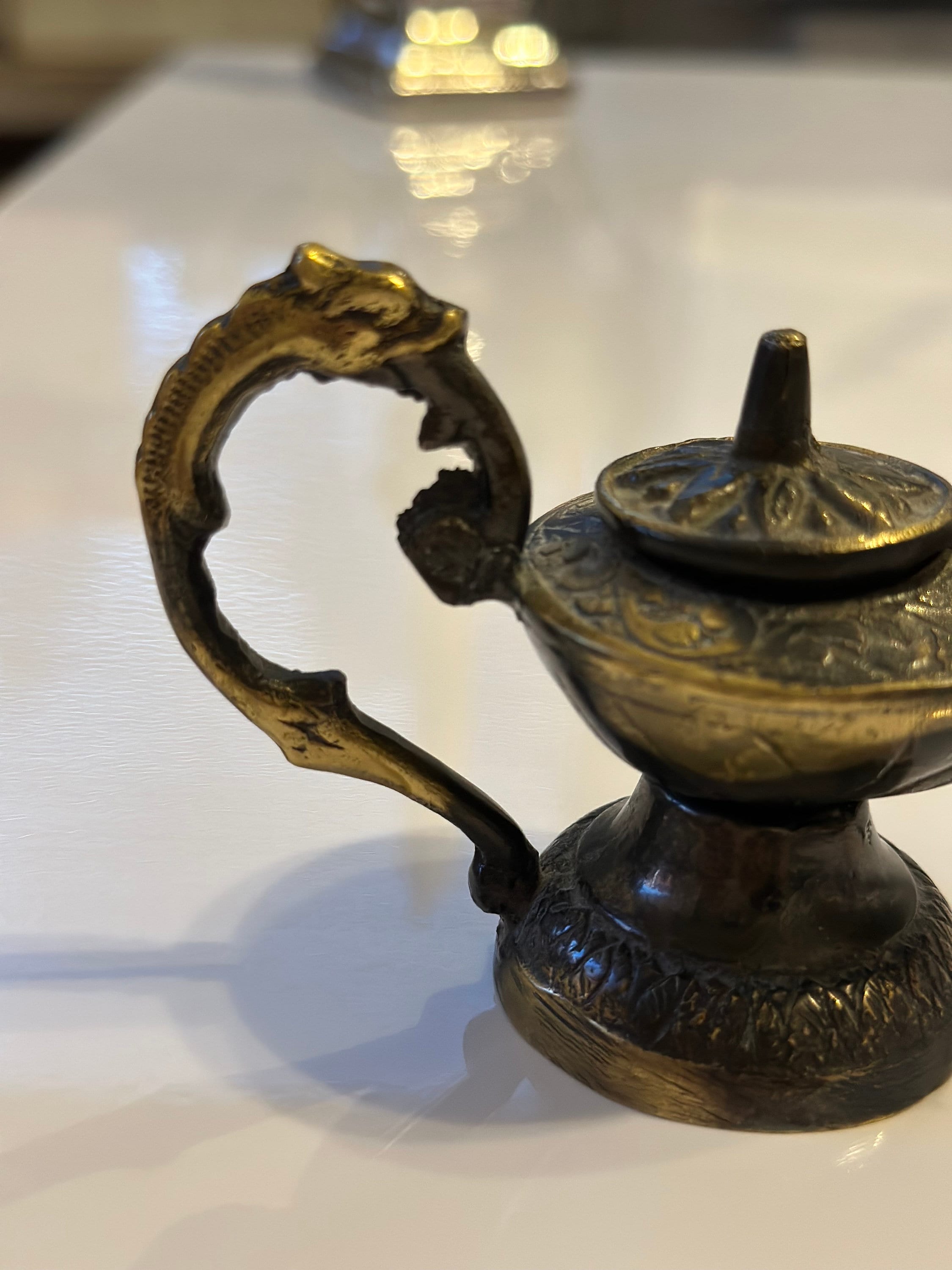 Vintage Aladdin Genie Lamp Incense, Solid Brass Burner With Engraved ...