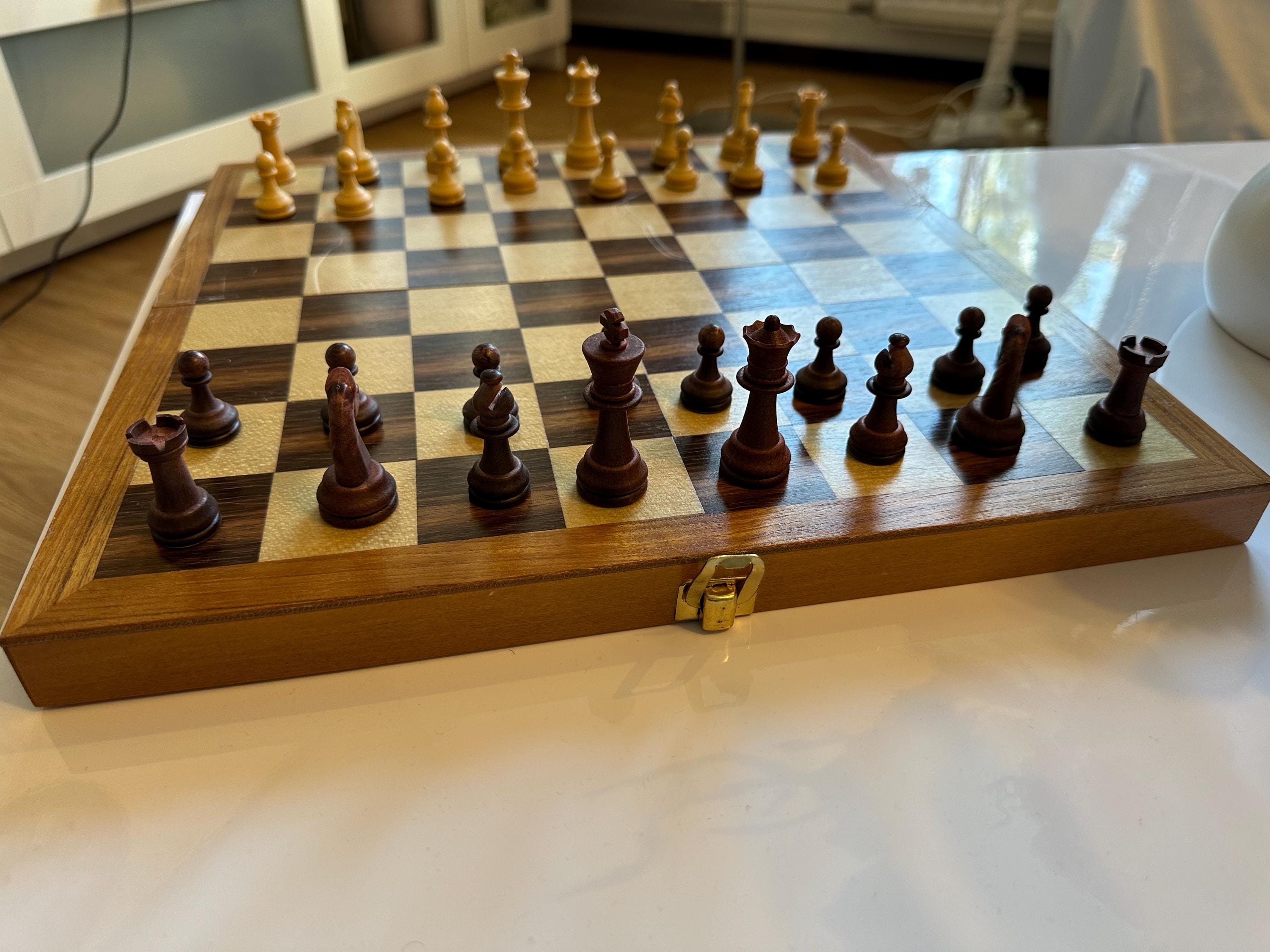 Vintage 1986 Chess Set Wooden Board With Storage Classical Board Game ...