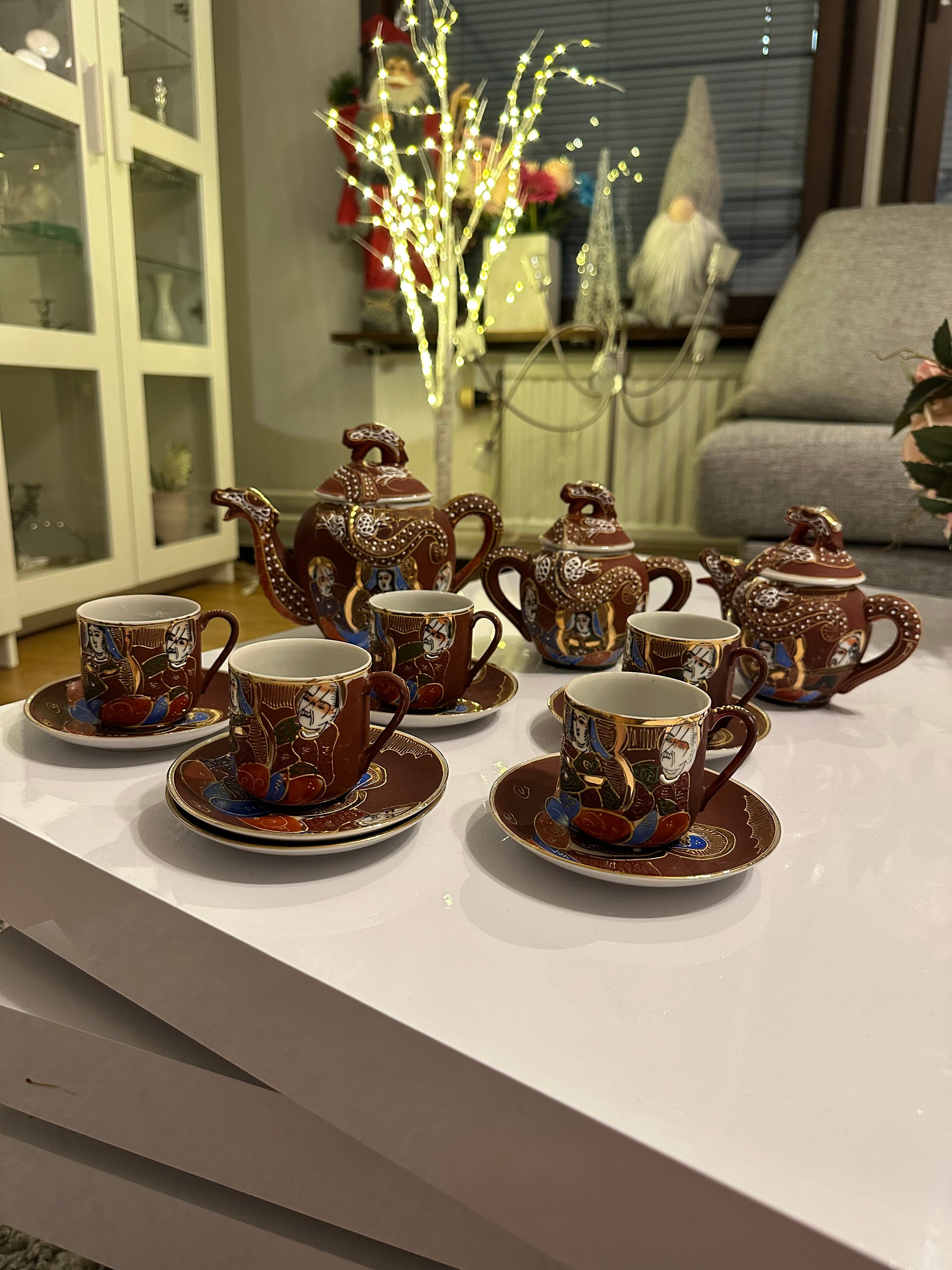 Antique Japan Satsuma Porcelain Tea Set, Geisha Lithophane, Mid-century ...