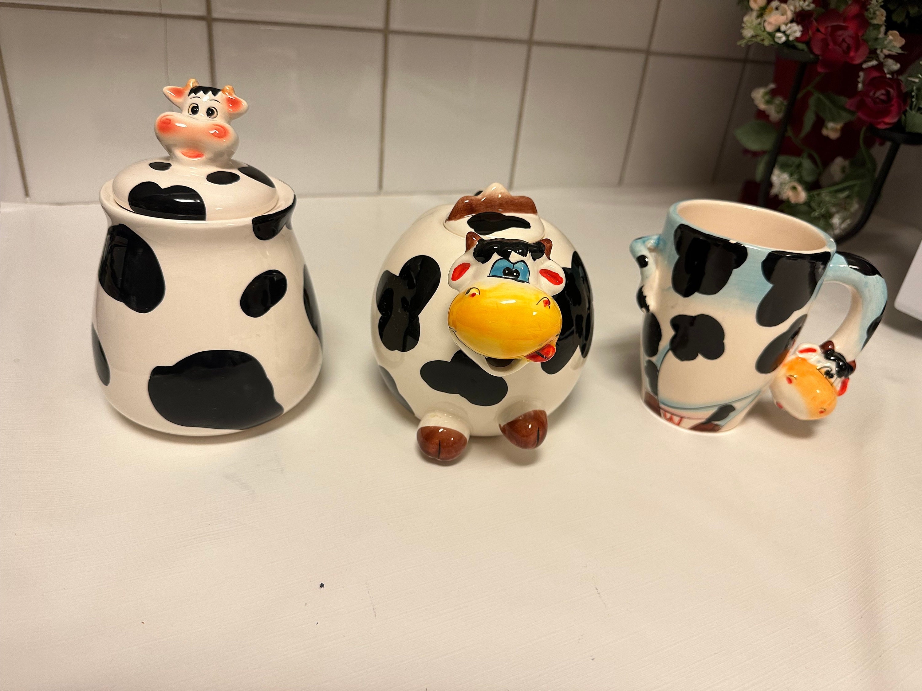 Vintage Cow Tea Set ,black and White Ceramic Cow Teapot ,collectible ...