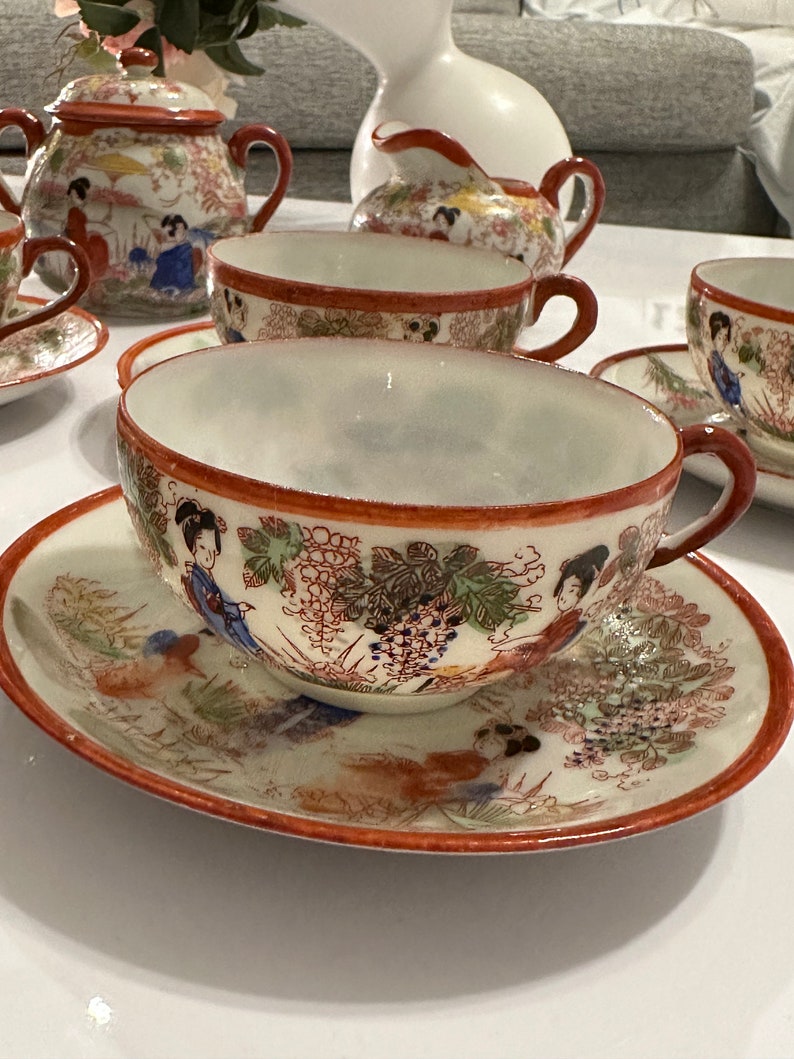 Antique Satsuma Tea Set, Hand Painted Japanese Eggshell Porcelain - Etsy