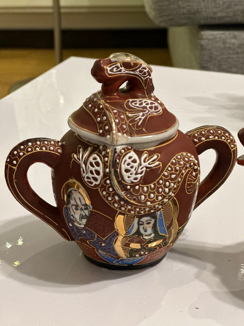 Antique Japan Satsuma Porcelain Tea Set, Geisha Lithophane, Mid-century ...