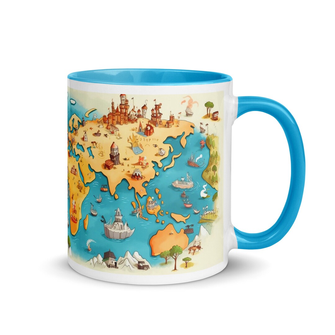Abstract WORLD MAP MUG One of A Kind Design Geography Mug History Mug ...