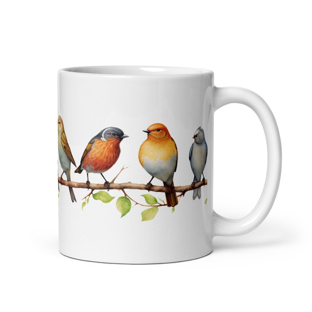 Birds on a Tree Branch Coffee Mug - Birds Mug - Colorful Bird Mug ...