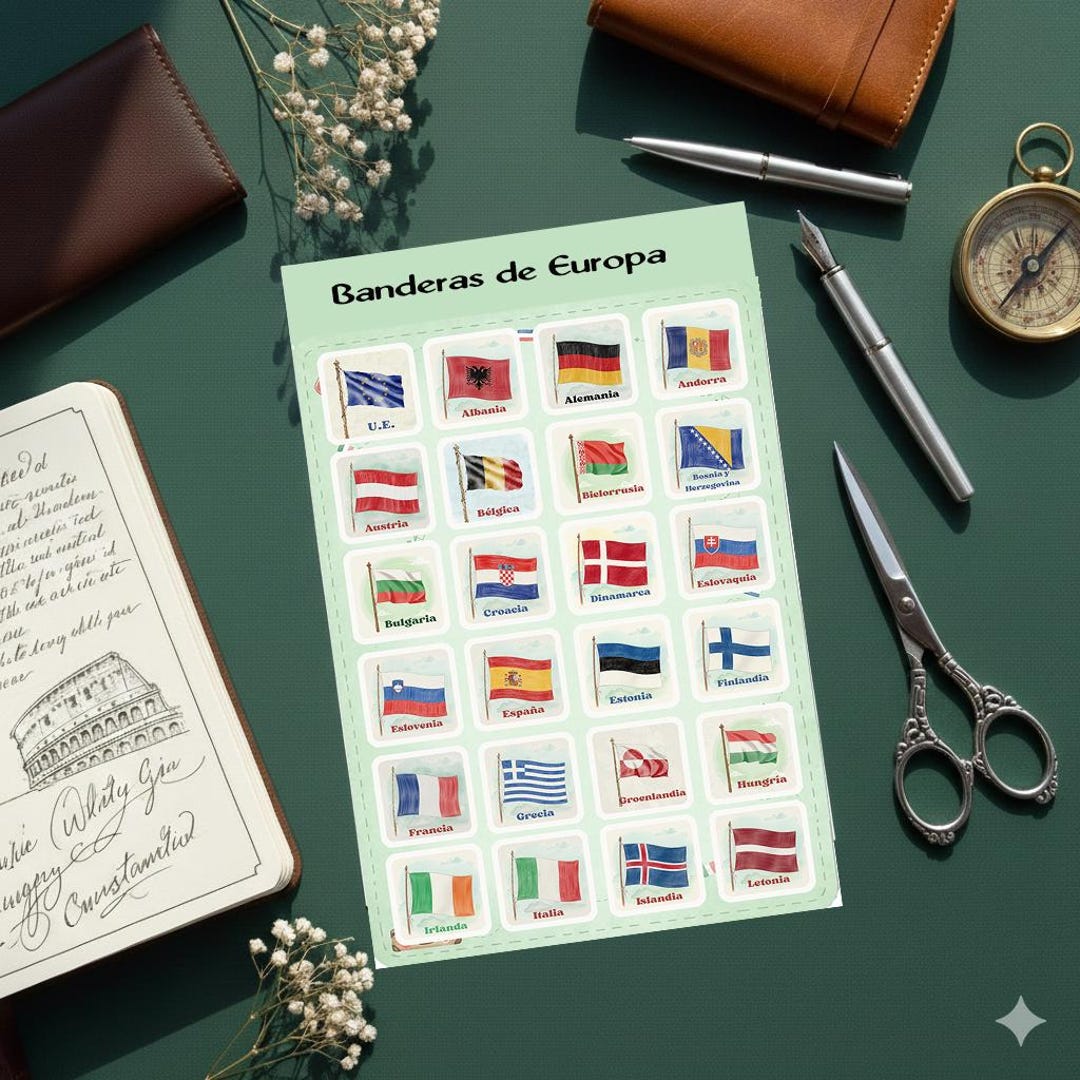 44 Banderas Europa Acuarela En PDF Y PNG, Stickers Travel Journal ...