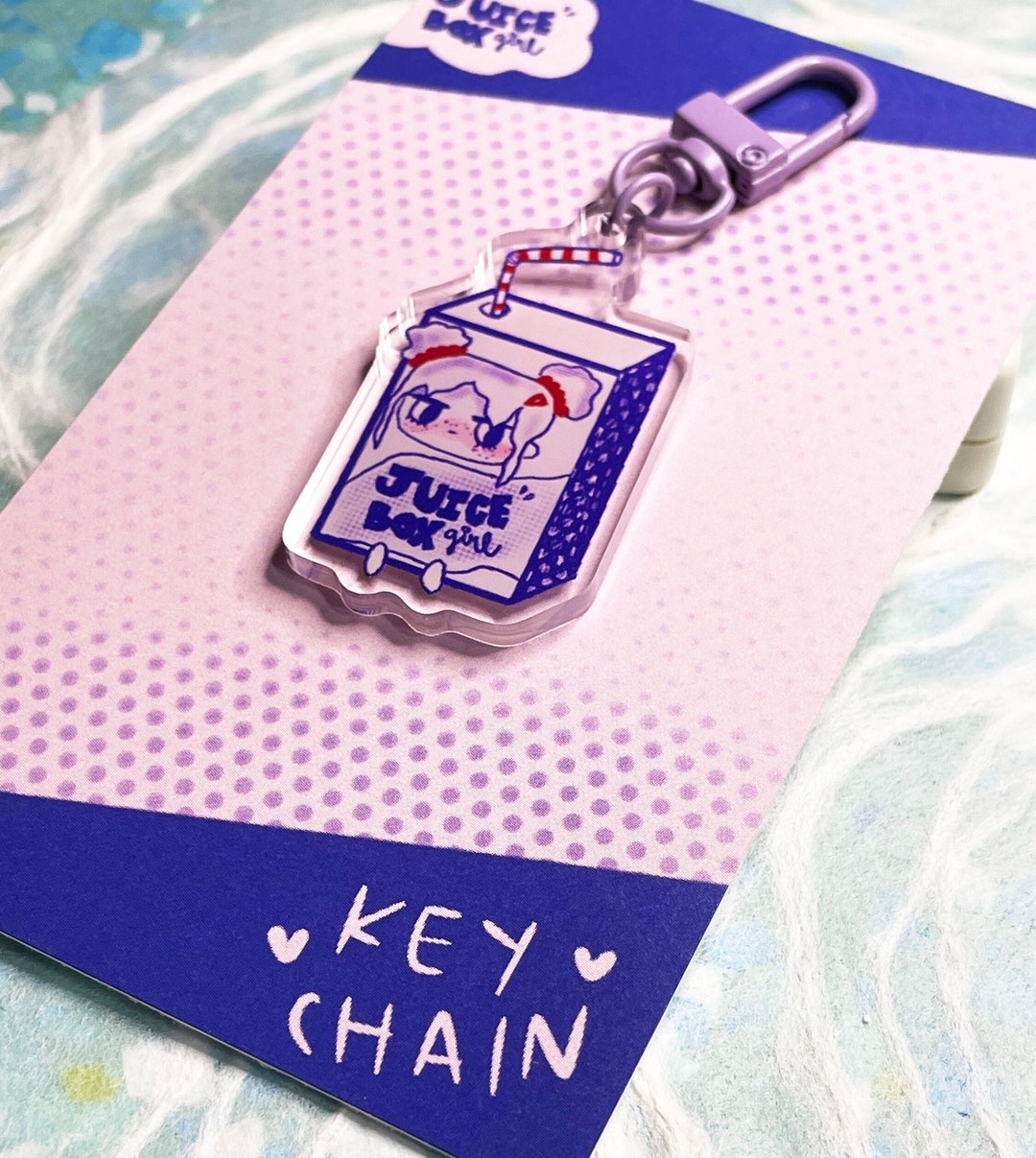 Juice Box Girl Clear Acrylic Keychain Small Charm Cute Keychains ...