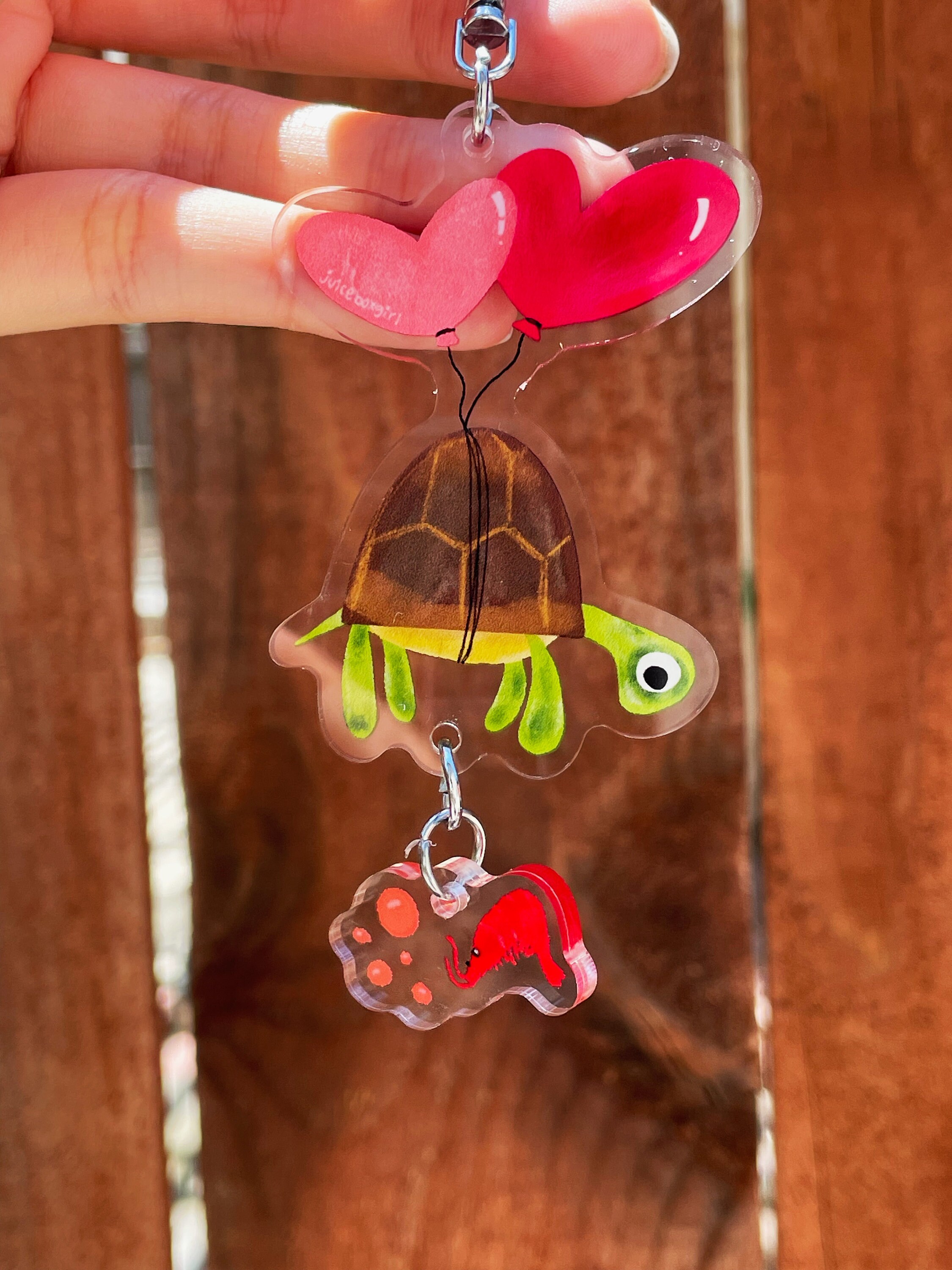 Turtle X Shrimp Keychain | Connection Clear Acrylic Charms | Cute ...