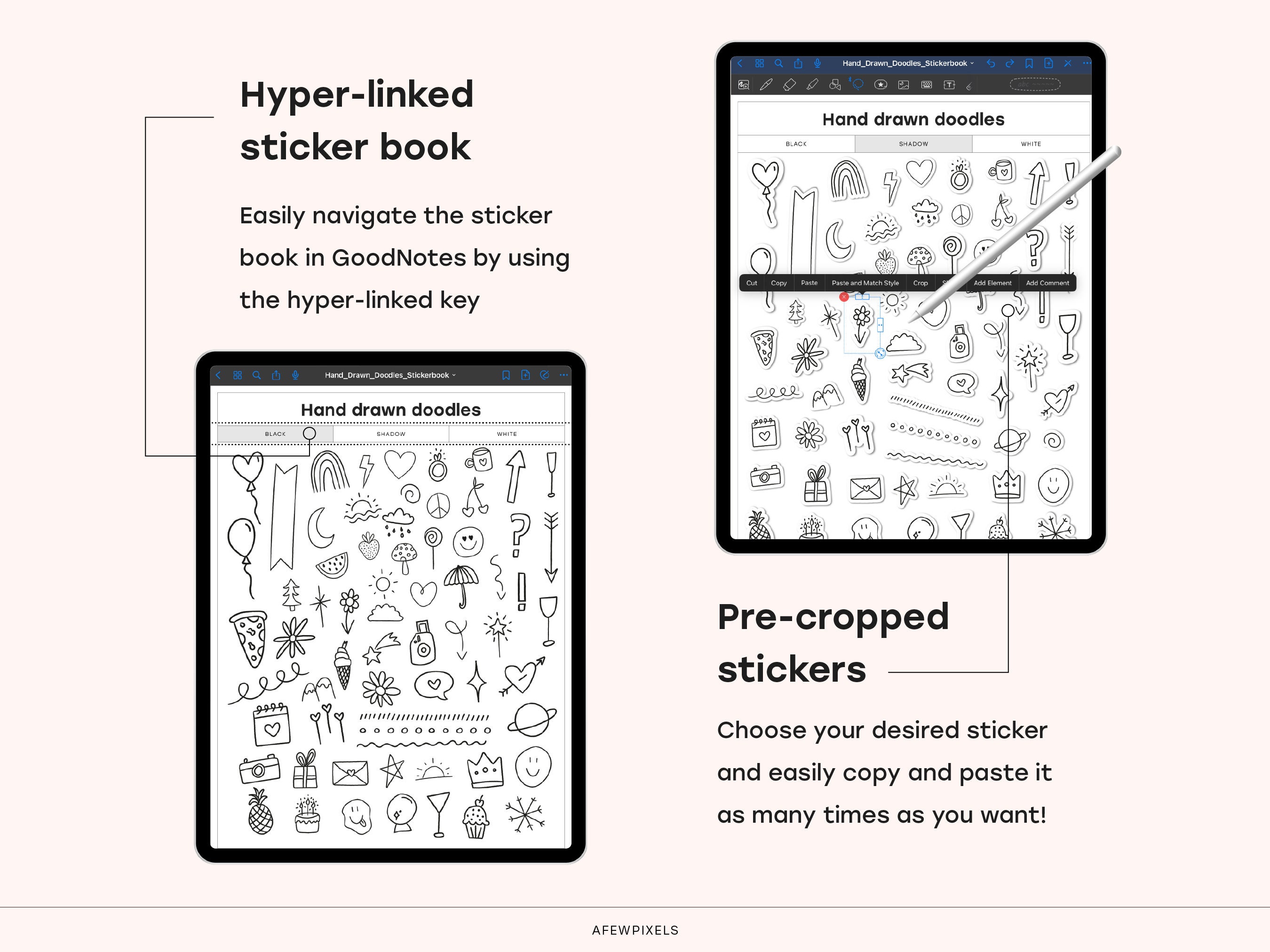 Hand Drawn Doodle Digital Stickers for Goodnotes Precropped PNG ...