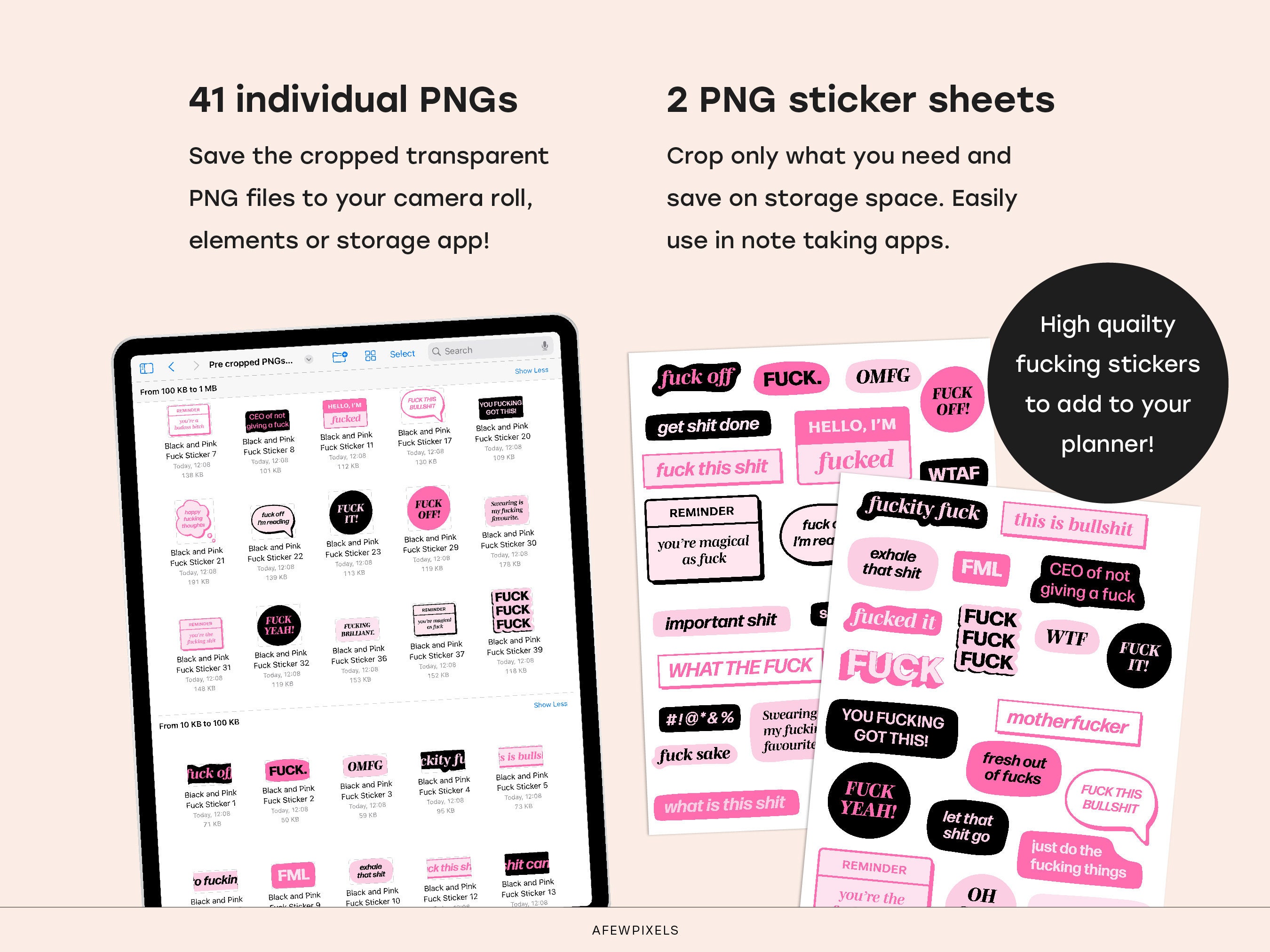 Profanity Fucking Swearing Profanity Sticker Set in Black and Pink ...