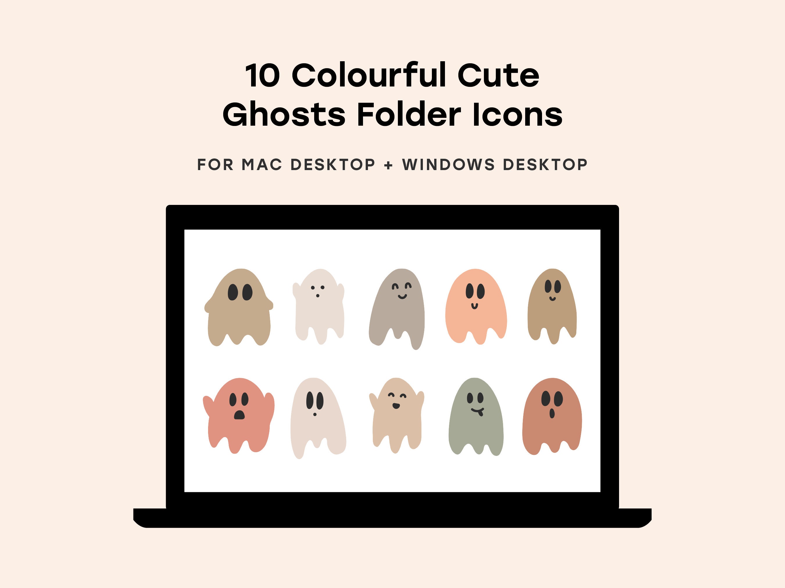 Set of 10 Cute Ghost Icons Desktop Icon Set for Mac and Windows Desktop ...