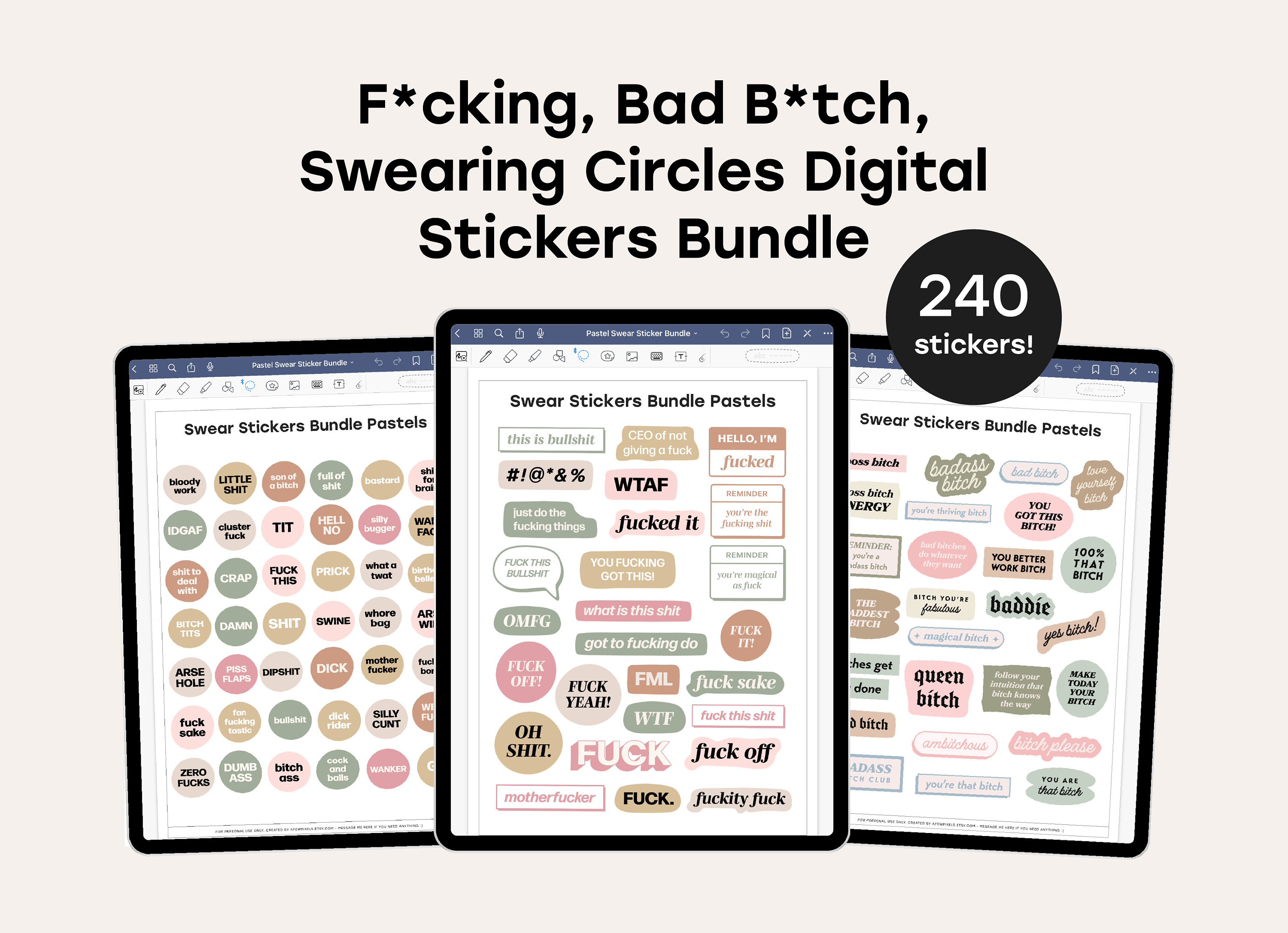 240 Digital Swearing Sticker Bundle, Precropped Pngs, Goodnotes ...