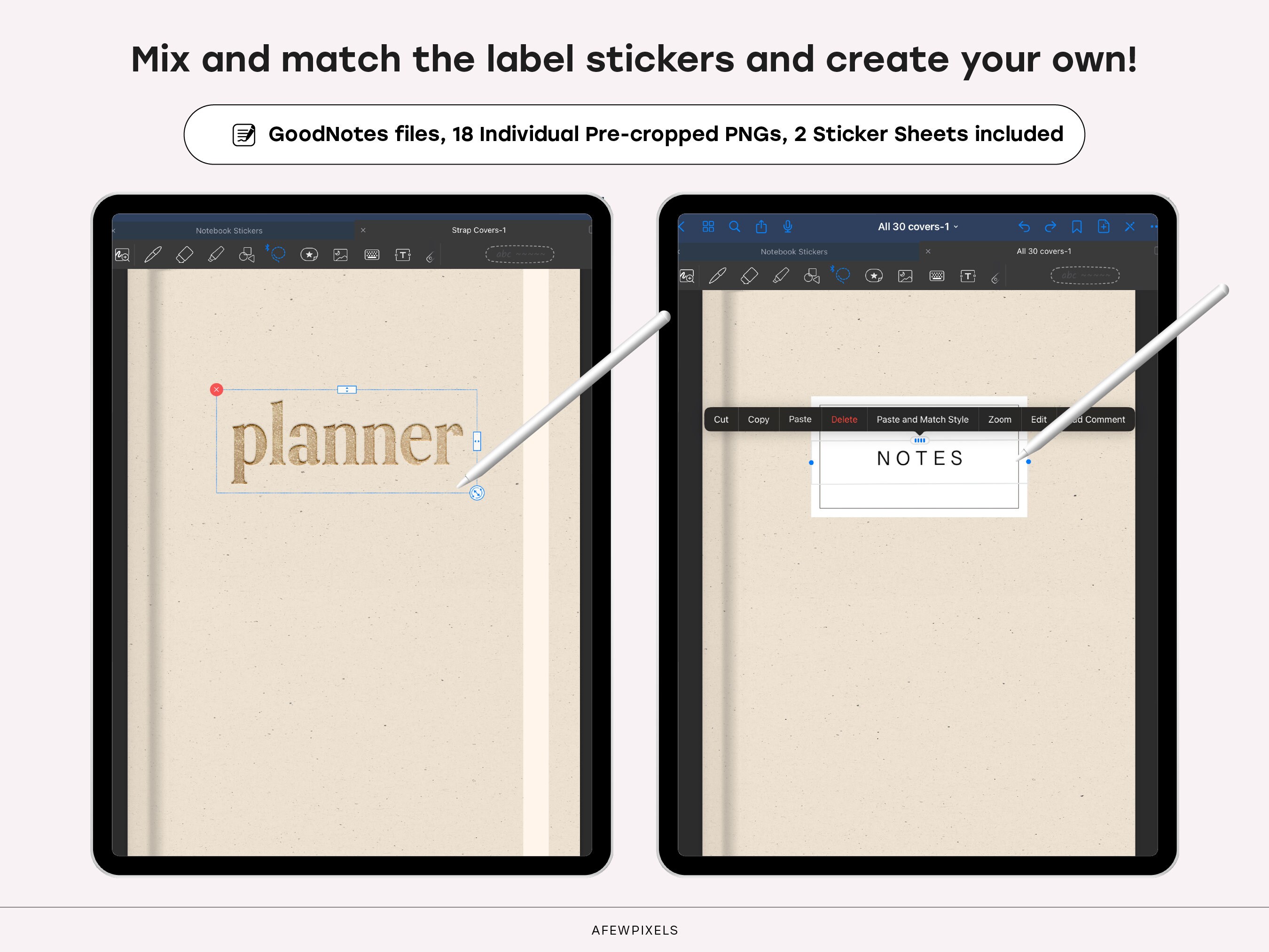 30 Digital Planner Pastel Covers With Stickers for Notability Goodnotes ...