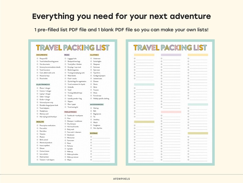 Travel Packing Checklist - Printable PDF, Goodnotes, Notability Digital ...