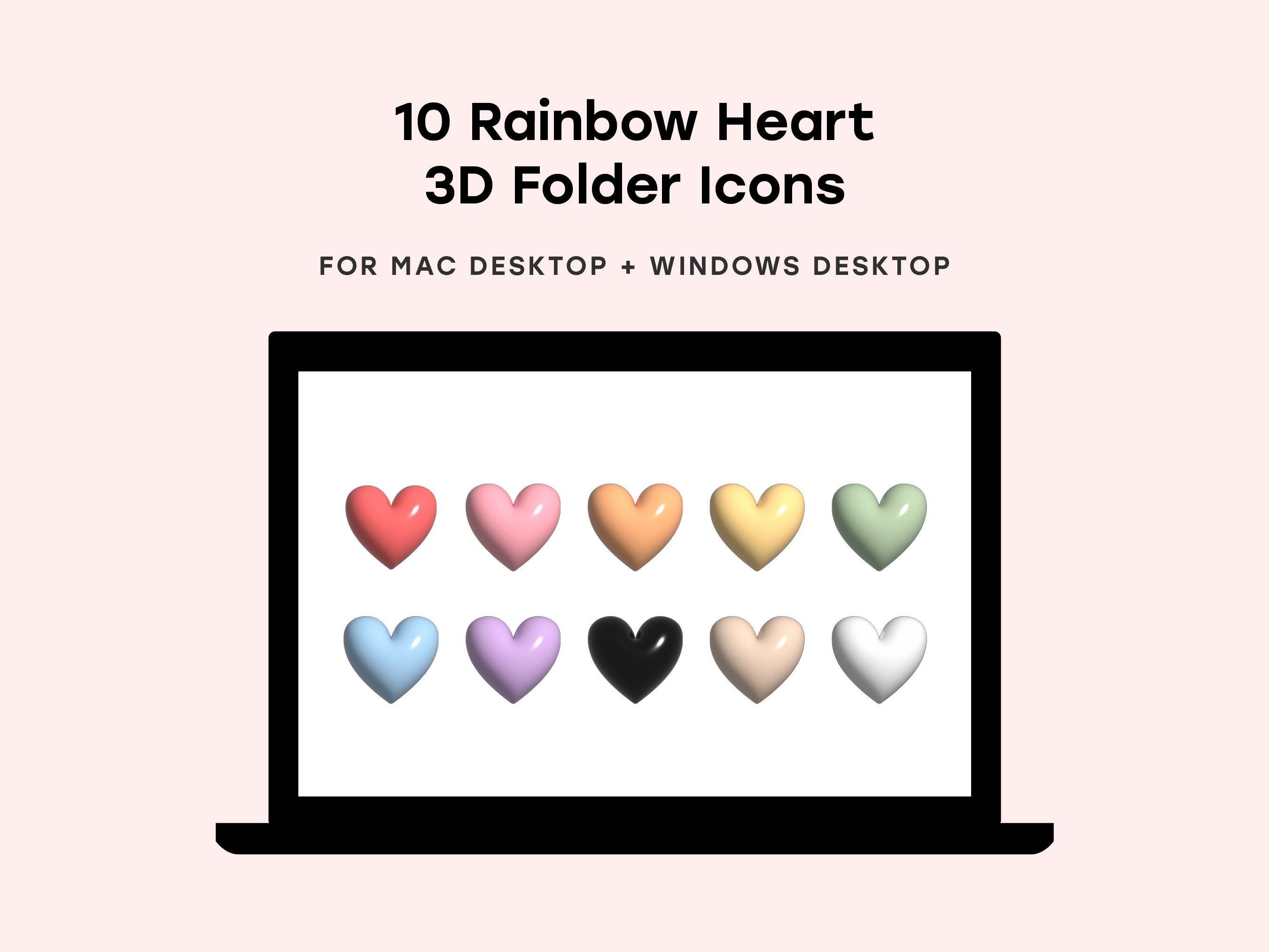 Colorful Heart Desktop Folder Icon Set for Mac and Windows Desktop ...