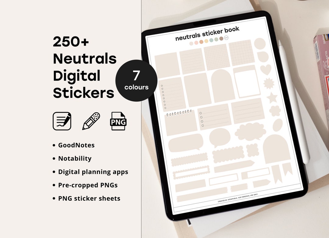 250 Neutral Digital Stickers for Notes Sticky Notes Sticker - Etsy