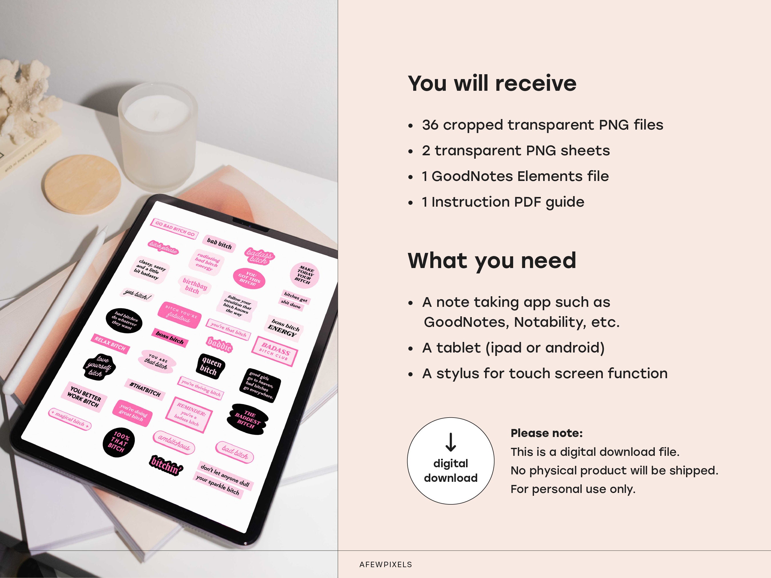 Set of 36 Profanity Bad Bitch Swear Digital Planner Stickers for ...