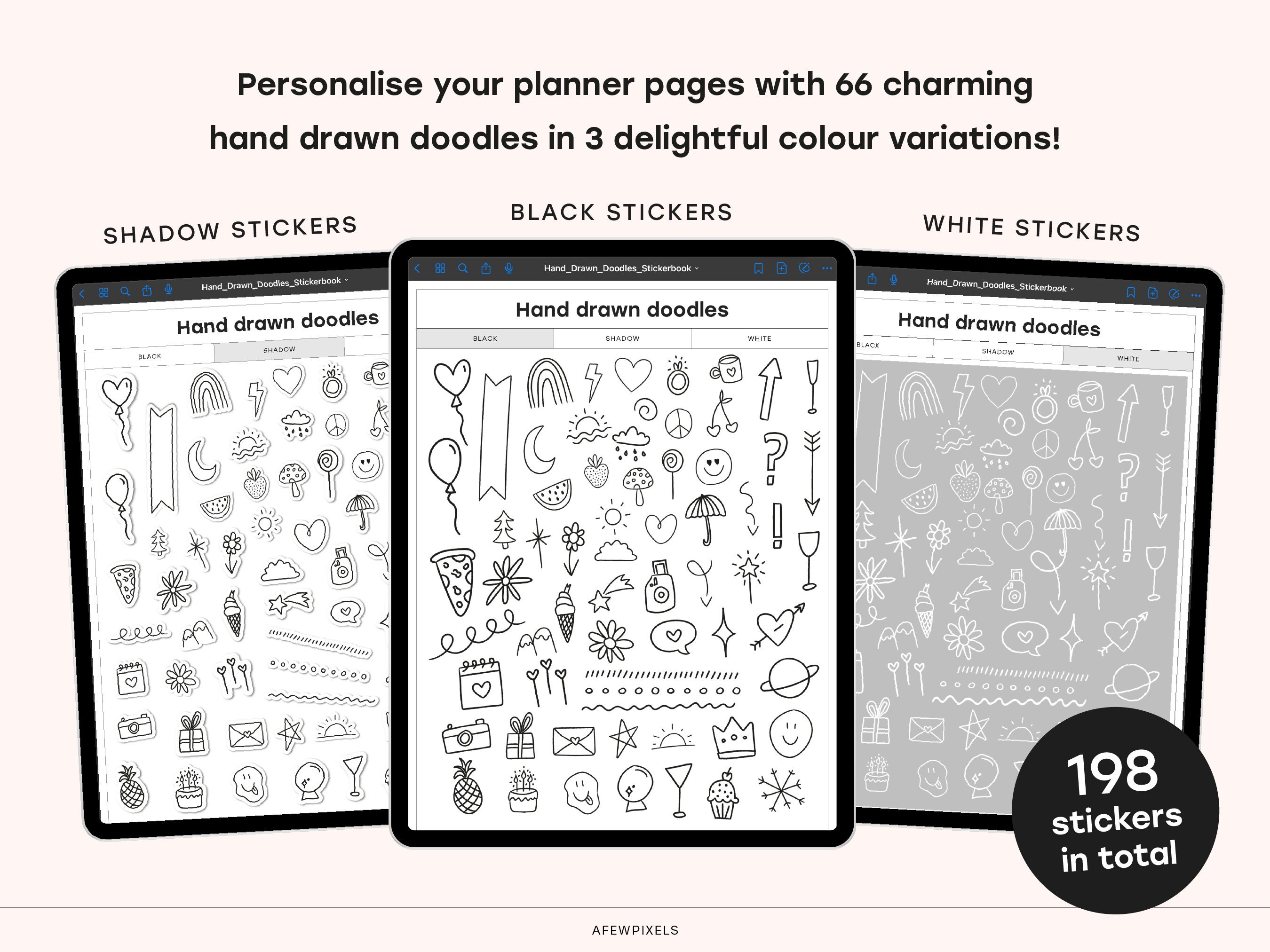 Hand Drawn Doodle Digital Stickers for Goodnotes Precropped PNG ...