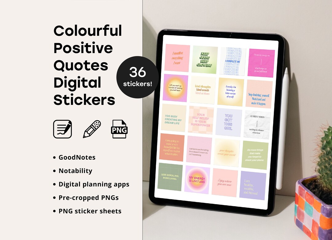 Set of 36 Inspirational Quotes Digital Stickers for Goodnotes ...