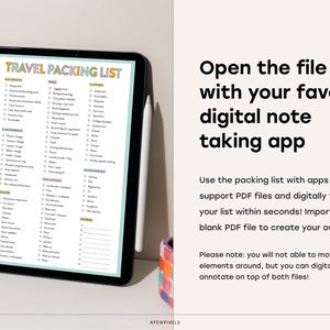 Travel Packing Checklist - Printable PDF, Goodnotes, Notability Digital ...