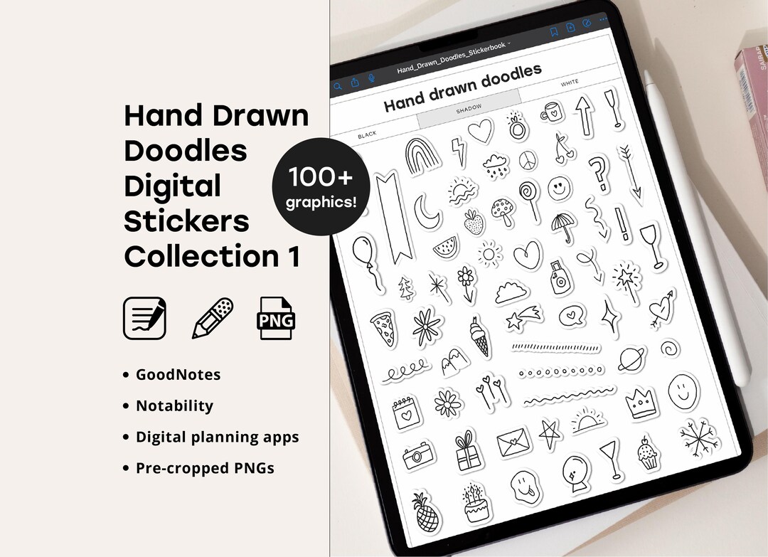 Hand Drawn Doodle Digital Stickers for Goodnotes Precropped PNG ...