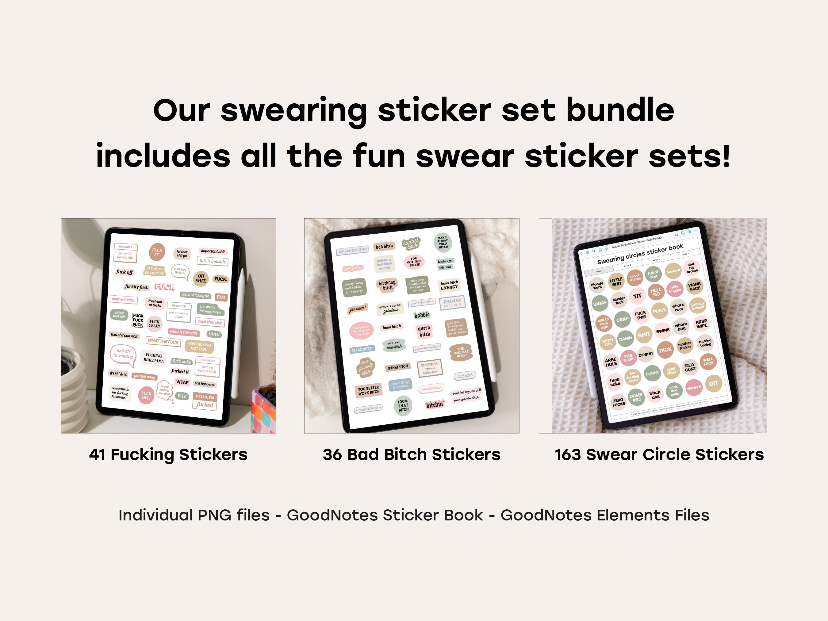 240 Digital Swearing Sticker Bundle, Precropped Pngs, Goodnotes ...