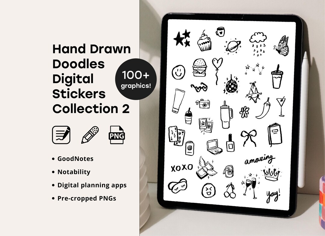 Hand Drawn Doodle Digital Stickers for Goodnotes Precropped PNG ...