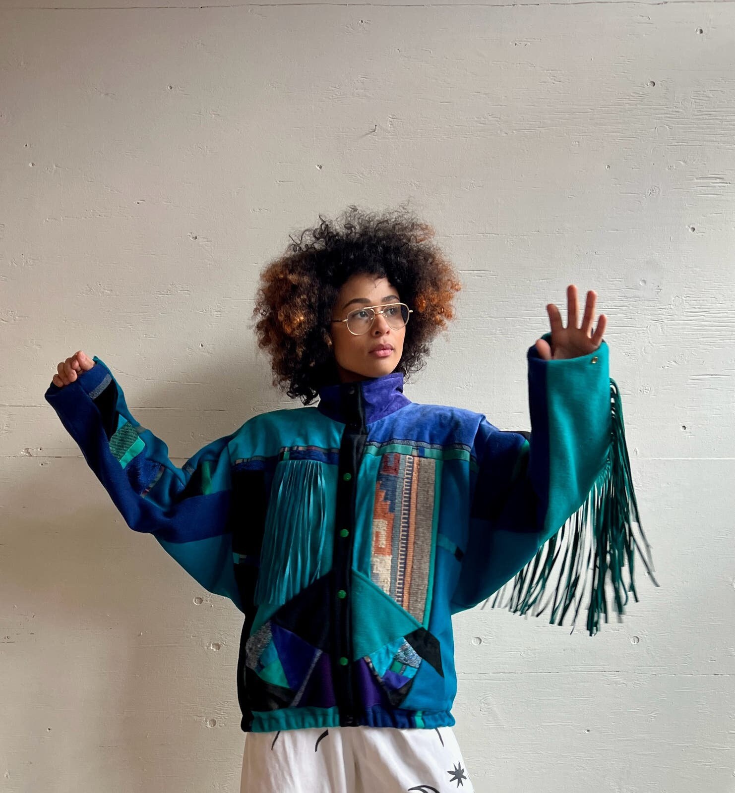 90's Santa Fe Re-creations Denver Fringe Patchwork Bomber Style Southwestern Jacket - Etsy