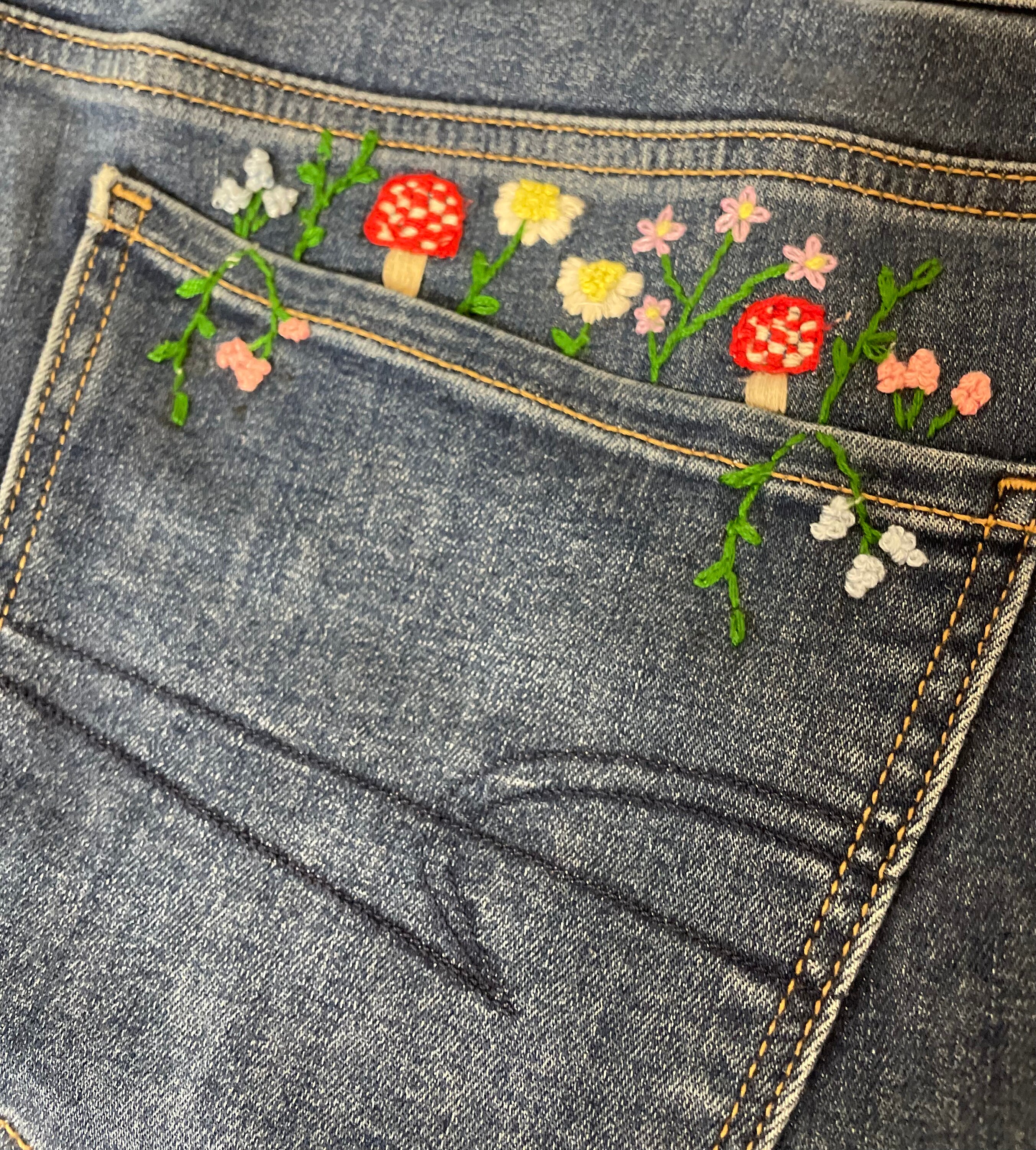 Floral Embroidered Jeans Mushroom Flower High Rise Skinny Jean Spring ...