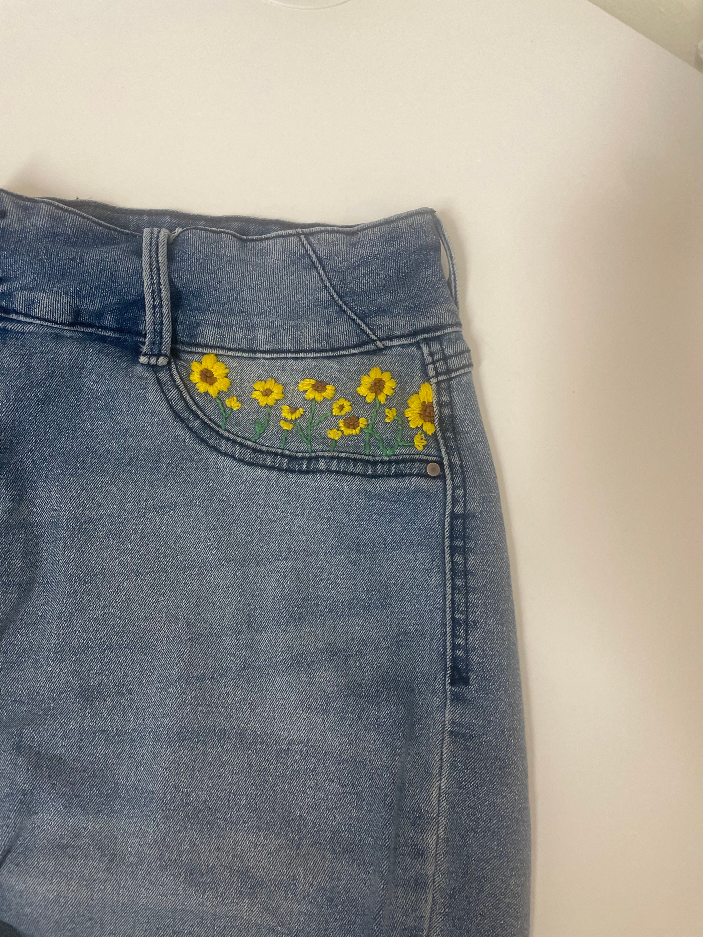 Floral Embroidered Jeans Sunflower High Rise Skinny Jean Summer Spring ...