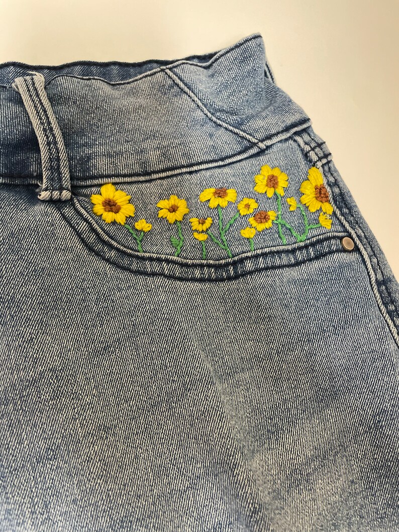 Floral Embroidered Jeans Sunflower High Rise Skinny Jean Summer Spring Gift - Etsy
