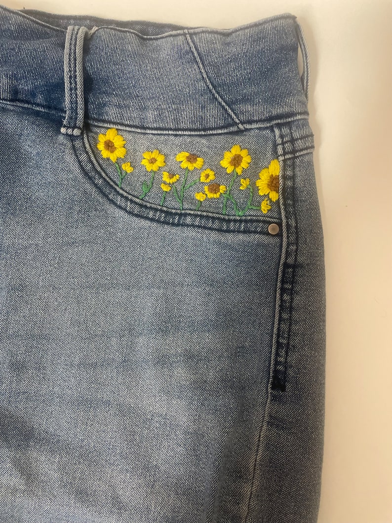 Floral Embroidered Jeans Sunflower High Rise Skinny Jean Summer Spring ...
