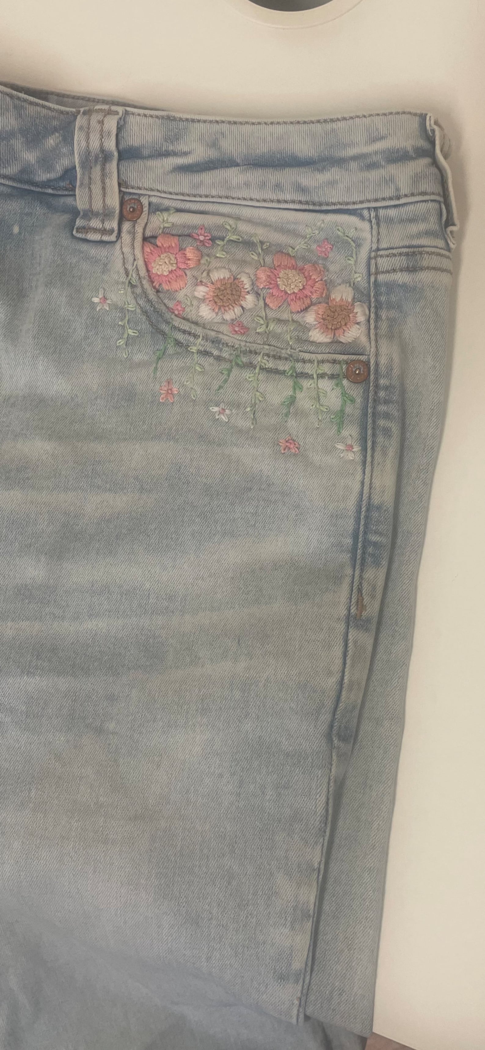 Floral Embroidered Jeans Pink Flower Vines High Rise Skinny Jean Summer ...