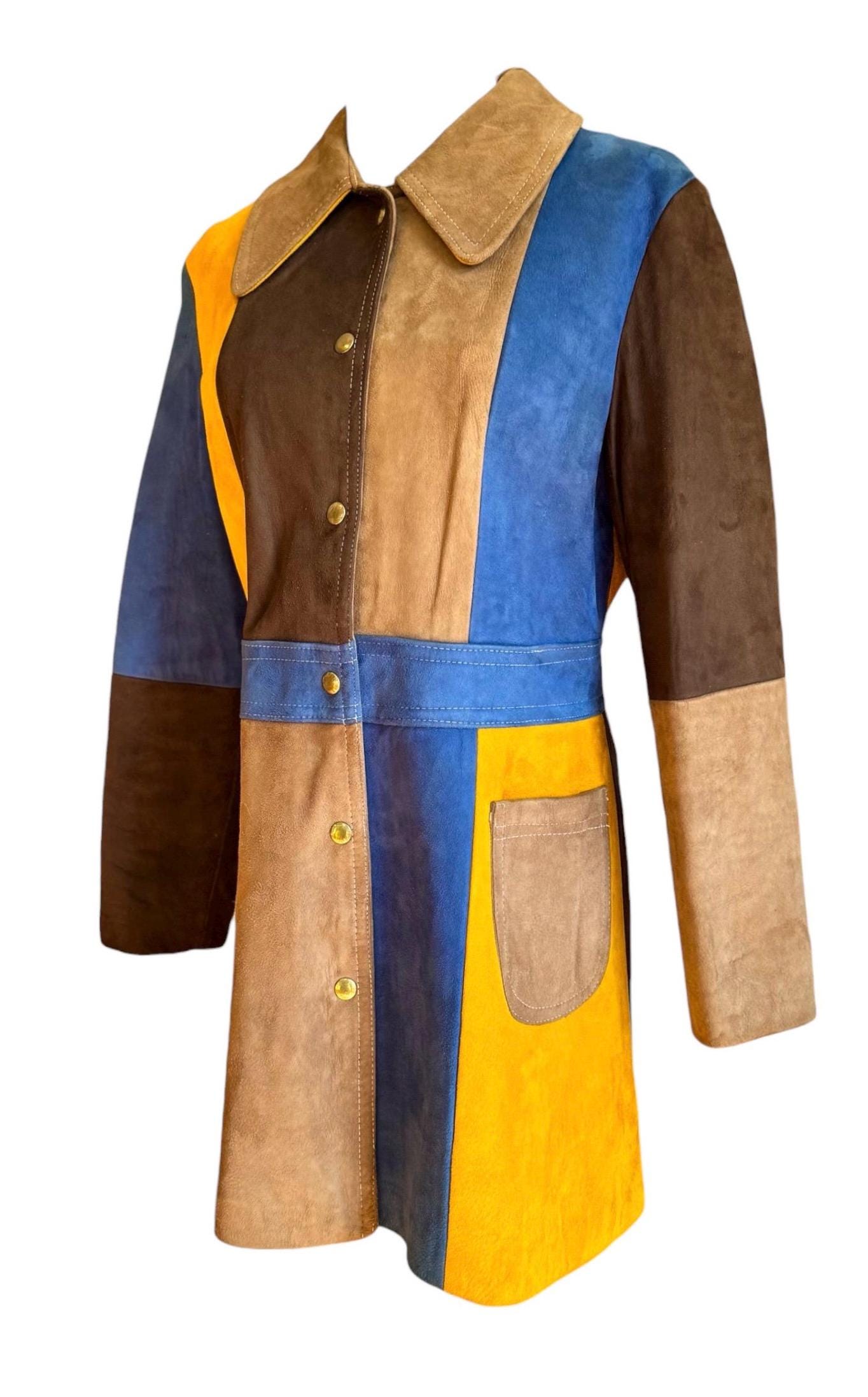 Vintage 1970s Multicolor Suede Color Block Jacket, Patchwork Leather ...