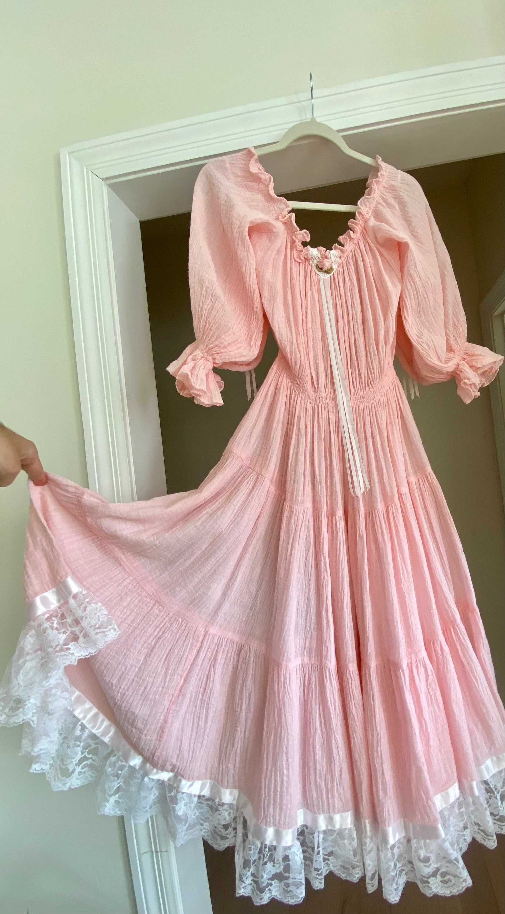 Vintage 1970s 80s ANNA KONYA Rare Pink Gauze Peasant Princess ...