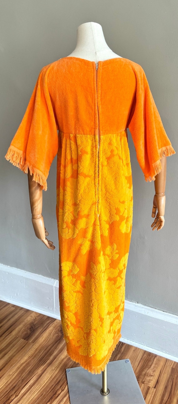 Vintage 1960s orange terry cloth towel dress, floral … - Gem