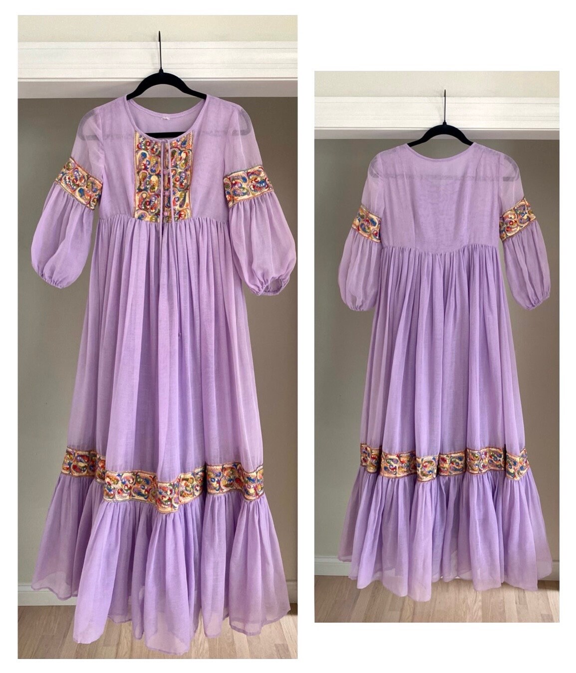 Vintage 1970s Lilac Cotton Voile Puff Sleeve Bohemian Peasant Maxi ...