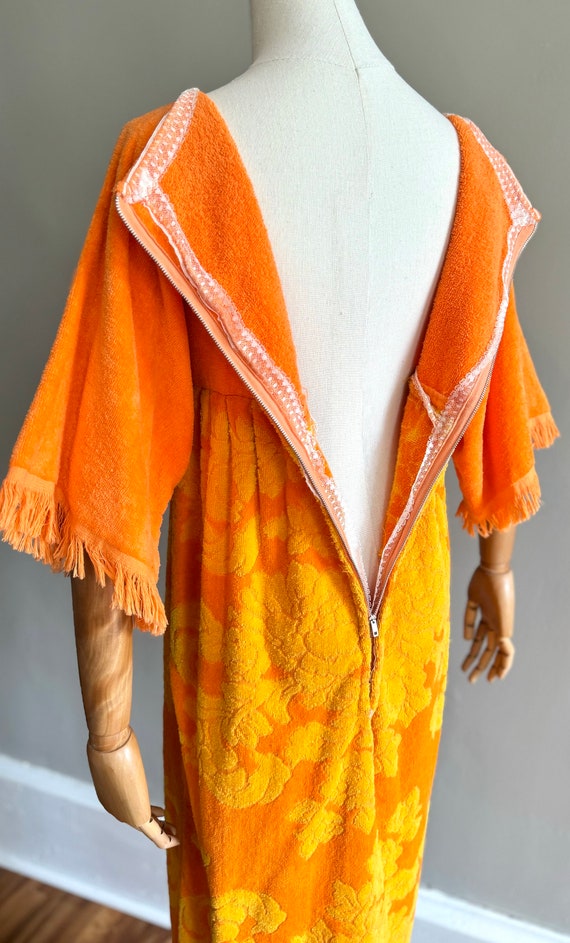 Vintage 1960s orange terry cloth towel dress, floral … - Gem