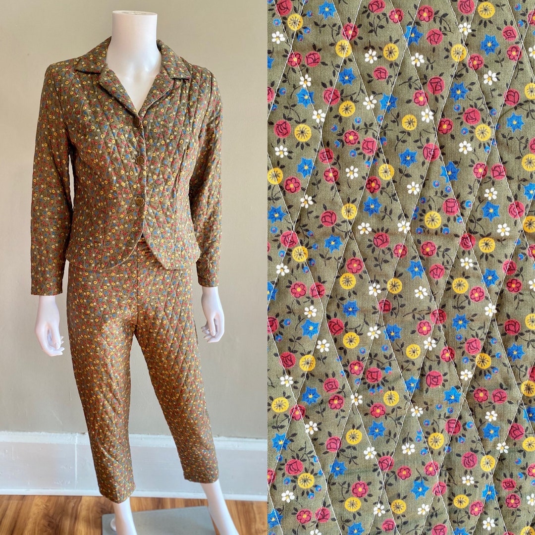 Vintage 1960s Quilted Calico Floral Pant Suit Jacket & Cropped Pants ...
