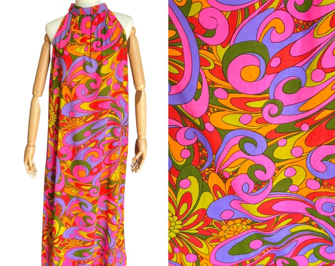 Vintage 1960s Psychedelic Flower Power Swirl Print Hawaiian Maxi, Tent ...