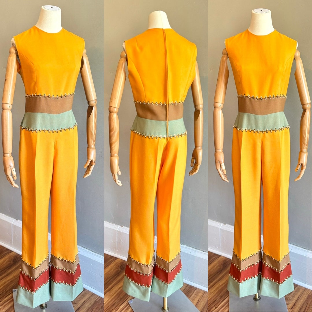 RESERVED / Vintage 1960s French MOD Color Block Jumpsuit With Grommet ...