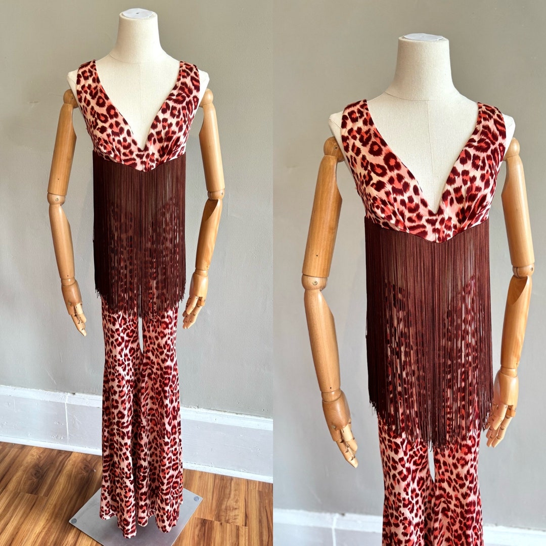 Vintage 1970s FREDERICKS of HOLLYWOOD Leopard Fringed Jumpsuit W ...