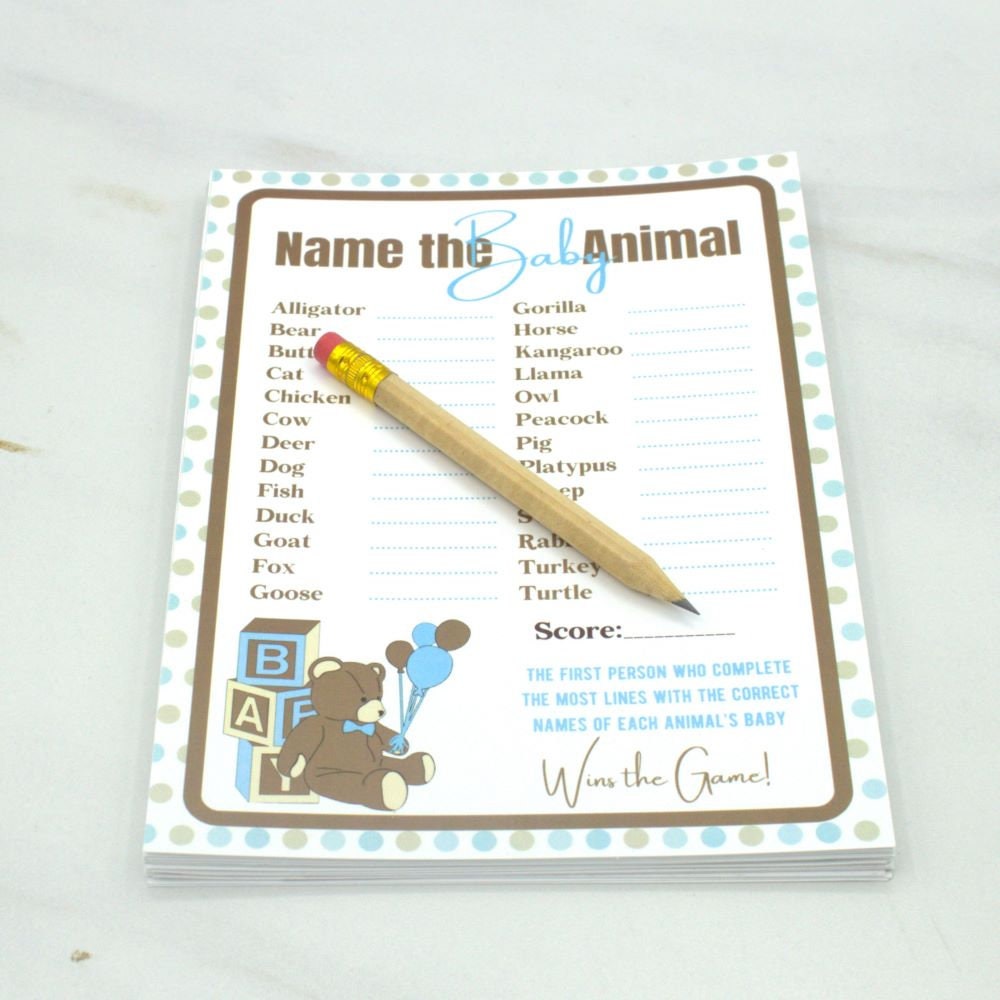 Teddy Bear Baby Shower Game Name the Baby Animal Baby Shower Game ...