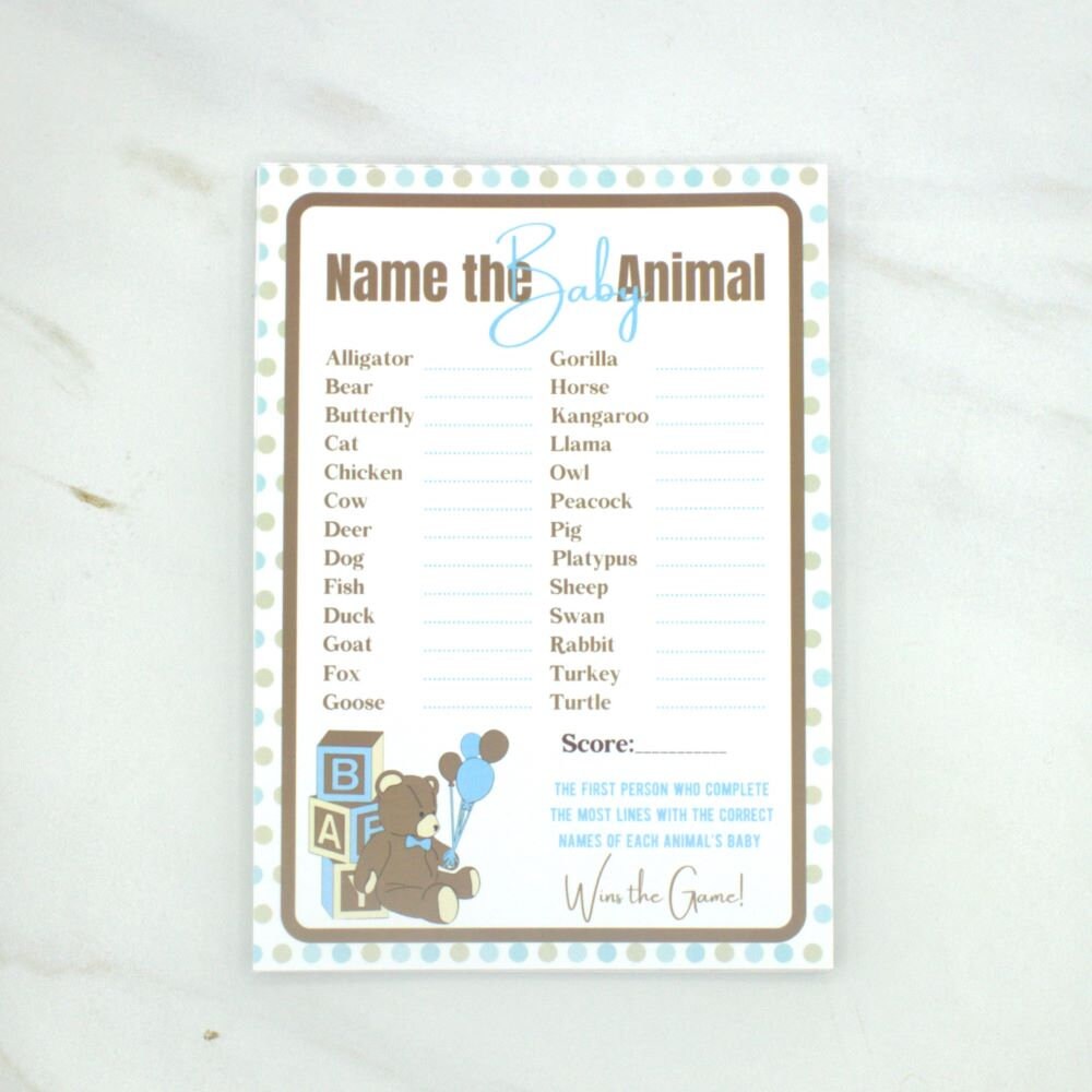 Teddy Bear Baby Shower Game Name the Baby Animal Baby Shower Game ...