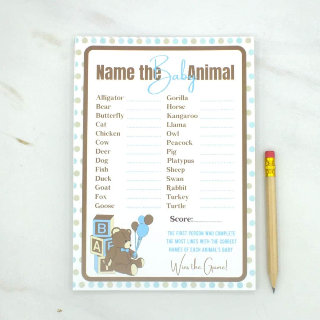 Teddy Bear Baby Shower Game Name the Baby Animal Baby Shower Game ...
