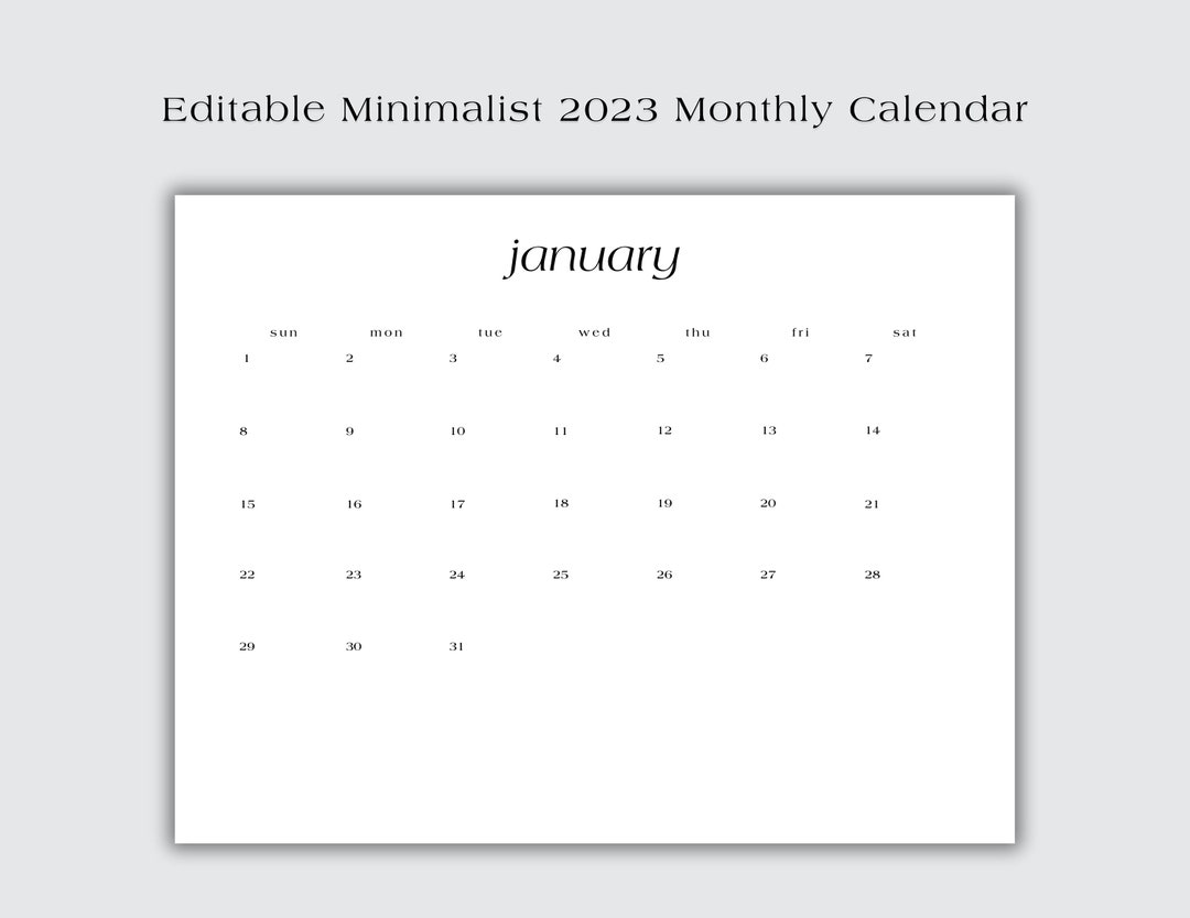2023 Minimalist Printable Digital Calendar With No Lines - Etsy