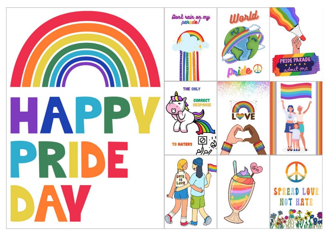 Set of 10 Printable Pride Cards, Pride Art Print Set Cute Cartoon ...